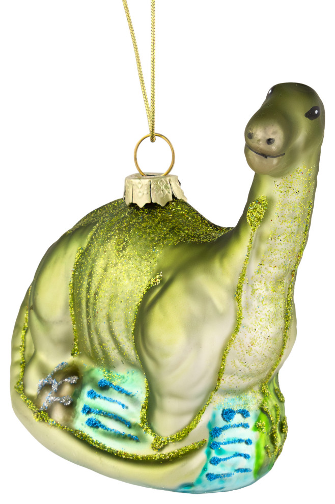 4" Glittered Brontosaurus Dinosaur Glass Christmas Ornament - Modern ...