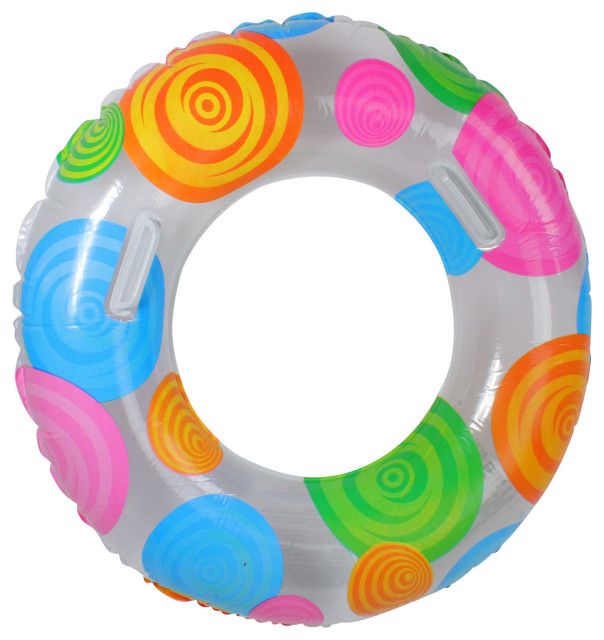 Inflatable Clear and Orange Swimming Pool Inner Tube Ring Float, 35 ...