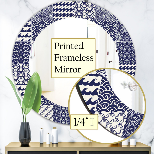 Designart Japanese Ocean Wave Pattern Frameless Oval Or Round Wall ...