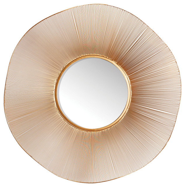 Large 40 in Wavy Gold Wire Sunburst Round Wall Mirror Contemporary ...