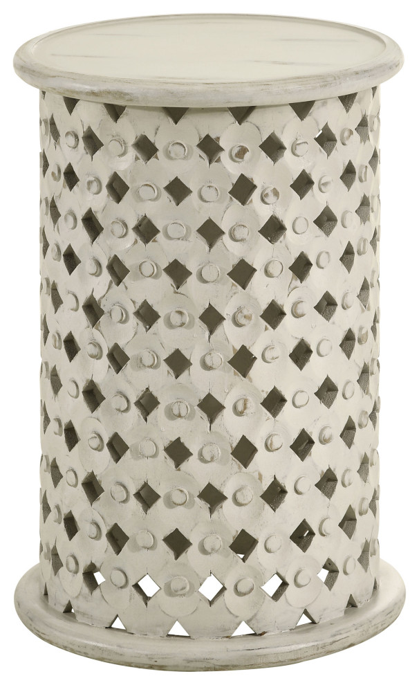 Krish 24" Round Accent Table White Washed - Farmhouse - Side Tables And ...