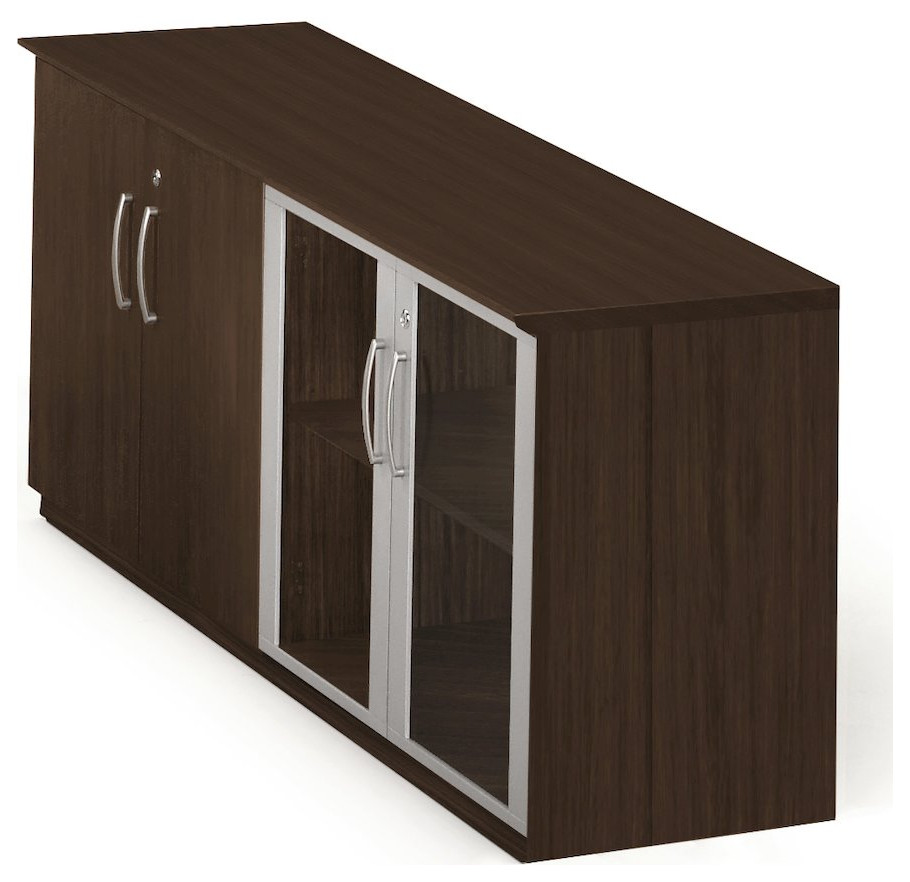 Low Wall Cabinet With Doors, Wood/Glass Door Combination - Contemporary ...