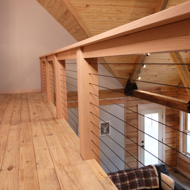 Black and Stainless Cable Railing on Loft of Log Home - Rustic - New ...