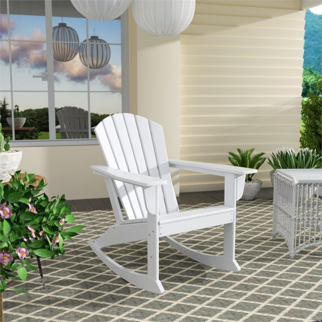 Portside Outdoor Poly Plastic Adirondack Rocking Chair - Beach Style ...