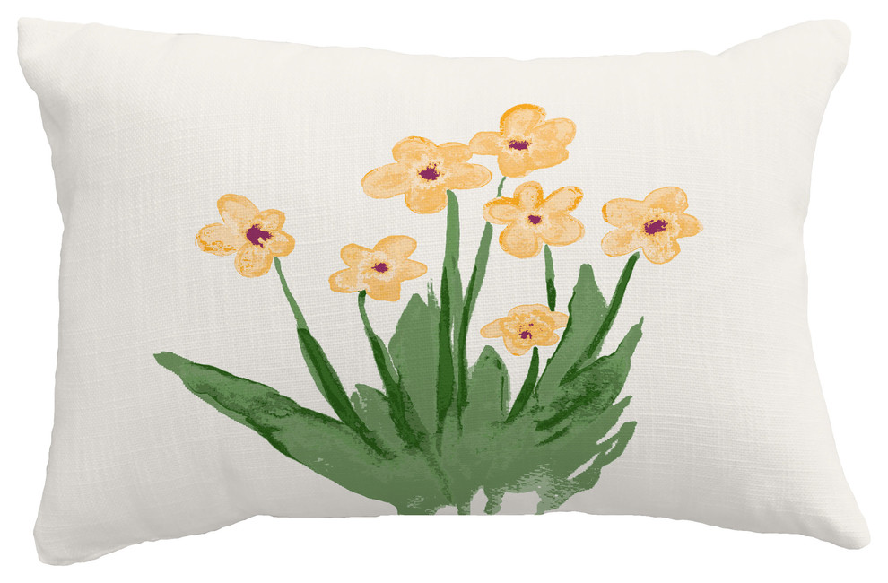 Pretty Little Flower Floral Print Pillow With Linen Texture, 14" x 20 ...