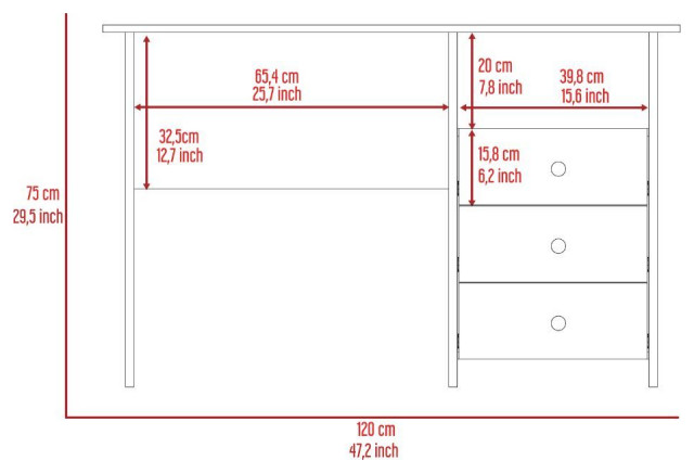 Antara Computer Desk with 3 Drawers, Open Shelf, Legs and Handles ...