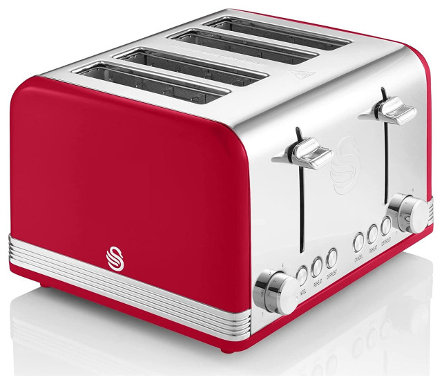 Swan ST19020RN Retro 4 Slice Toaster, 7.2"x11.5"x10.4", Red ...