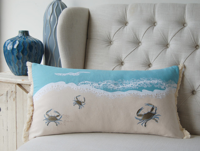 Blue Crab and Waves Lumbar Pillow - Beach Style - Decorative Pillows ...