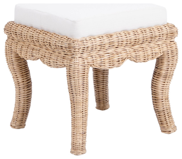 19.7"Bohemian Woven Rattan/Wood Vanity Stool,White Cushion,Natural ...