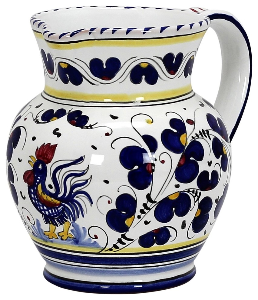 Orvieto Blu Rooster, Traditional Deruta Pitcher (1 Liter), 6" Diameter ...