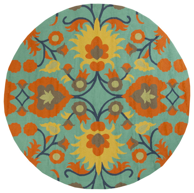 Hand Hooked Rain Rug RAI-1147, 8' Round - Traditional - Outdoor Rugs ...