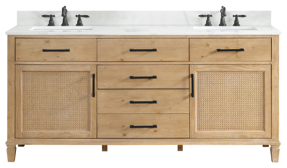 Solana Bathroom Vanity with Calacatta White Quartz Stone Countertop, 72 ...