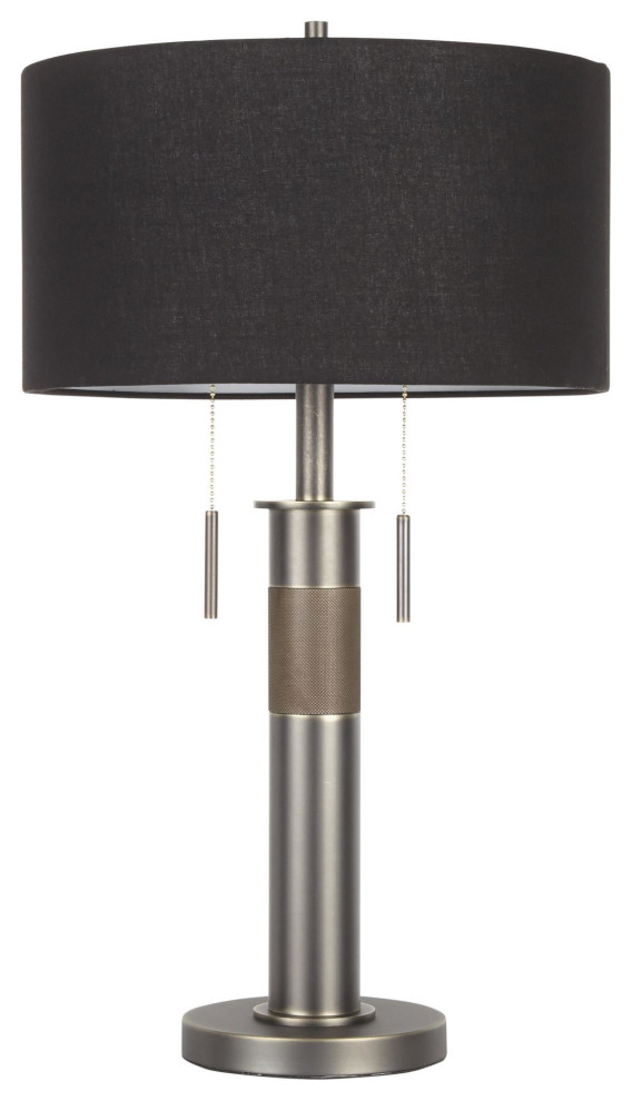 Trophy Industrial Table Lamp, Gun Metal With Black Linen Shade ...