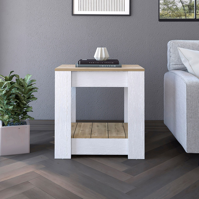 Lindon Farmhouse Side Table by RST Brands, White/Golden Oak ...