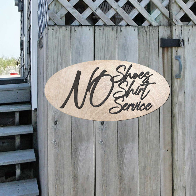 No shoes No shirt No service sign Business sign Wooden sign Customers ...