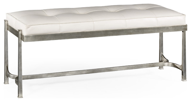 Silver Iron And White Leather Bench - Transitional - Upholstered ...