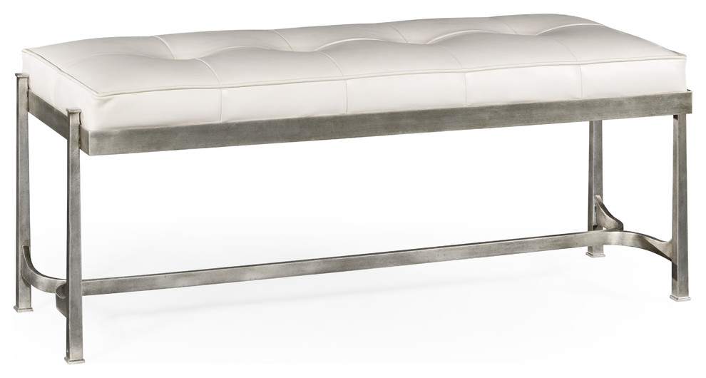 Silver Iron And White Leather Bench - Transitional - Upholstered ...