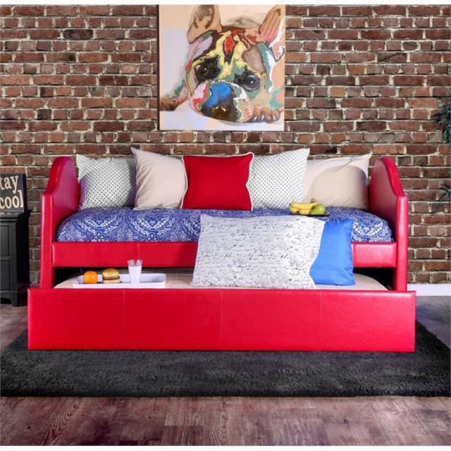 Bowery Hill Contemporary Upholstered Daybed with Trundle in Red ...