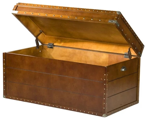 Walnut Trunk Cocktail Table, Traditional Design with Hinged Lid & Brass ...