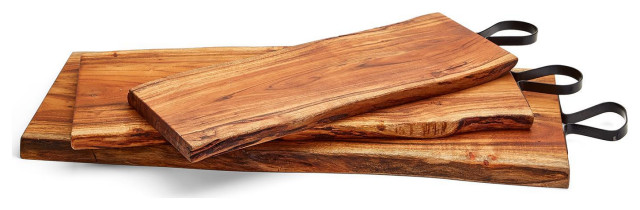 Two's Company Communal Table Serving Boards With Iron Handle, Set of 3 ...