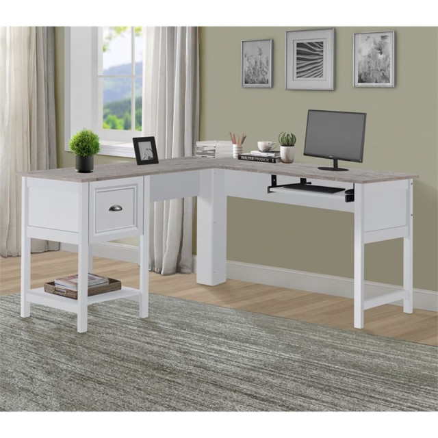 Saint Birch Ansel L-Shaped Transitional Wood Corner Desk in White ...