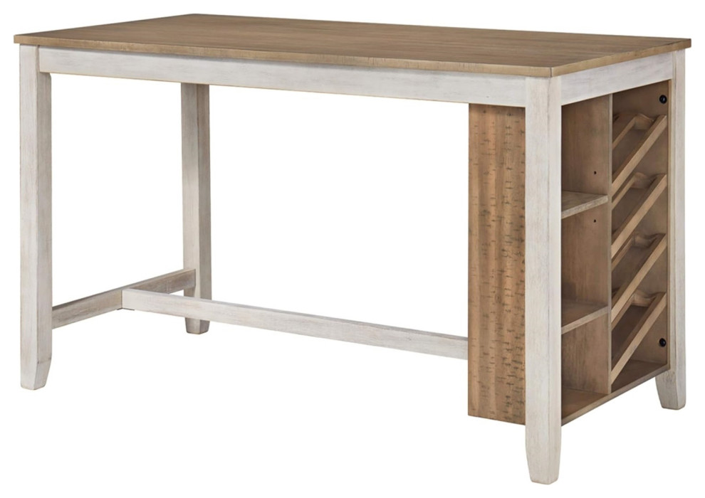 Whitewash Farmhouse Counter Height Dining Table with Storage and Wine ...