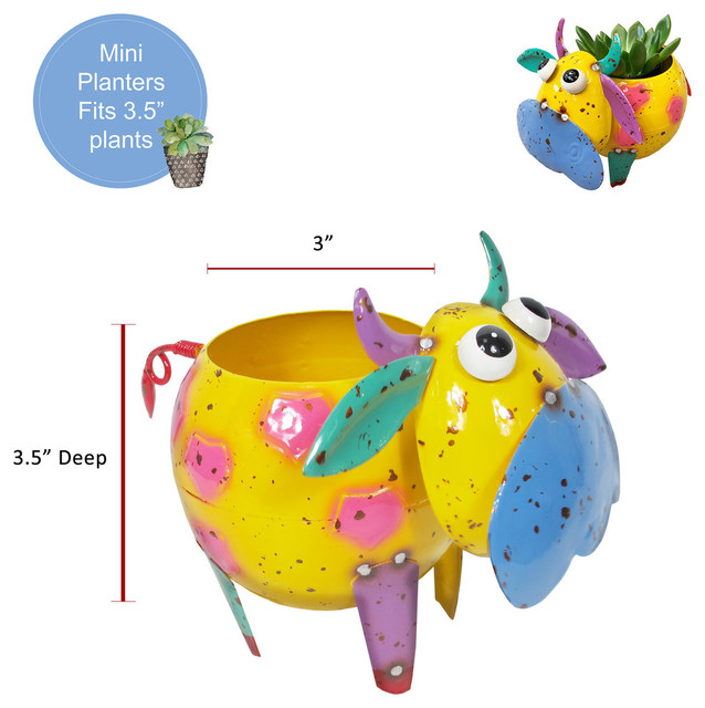 Metal Mini Cow Planter Garden Flower Pot Indoor Pen Holder Outdoor Yard ...