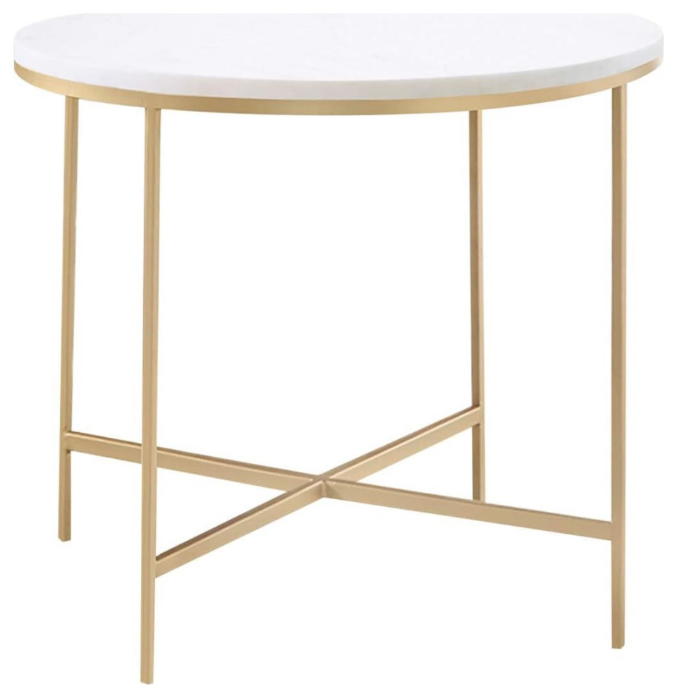 Elegant White and Gold End Table with Modern Crossed Metal Base ...