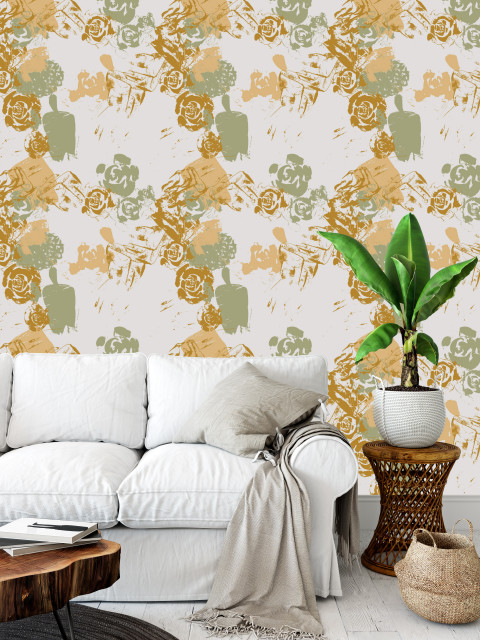Abstract Roses Tan Wallpaper by Monor Designs, Sample 12"x8 ...
