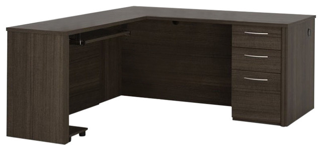 Pemberly Row 66" Traditional Wood L Shaped Computer Desk in Dark ...