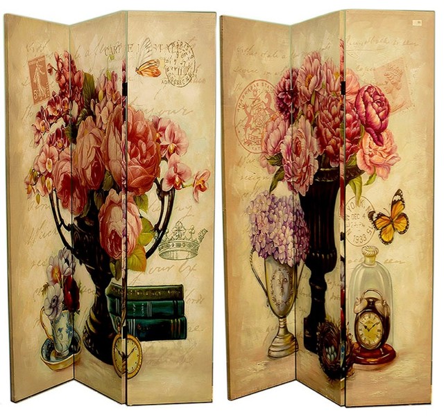 Beautiful Canvas Room Divider With Floral Imprint, Multicolor ...