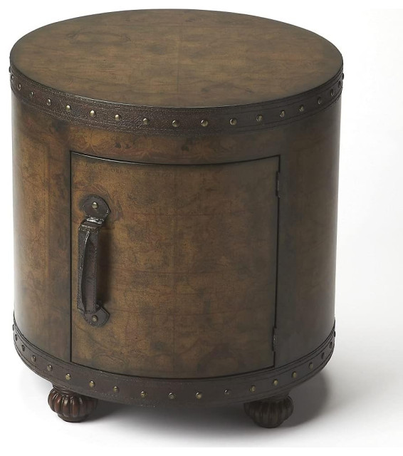 Traditional End Table, Hardwood Construction With Leather Accents ...