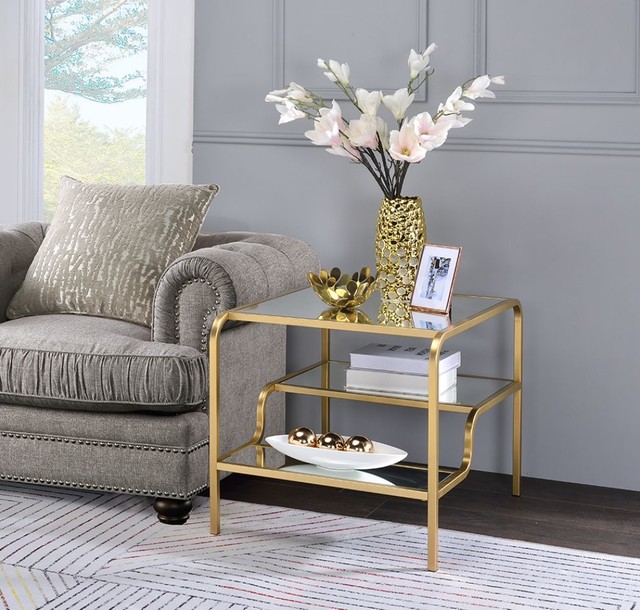 ACME Astrid End Table, Gold and Mirror - Contemporary - Side Tables And ...