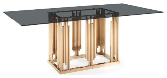 Jade Modern Smoked Gray Glass & Rosegold Dining Table - Contemporary ...