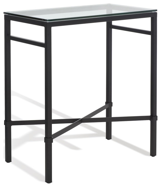 Transitional End Table, Black Metal Frame With Crossed Support & Clear ...