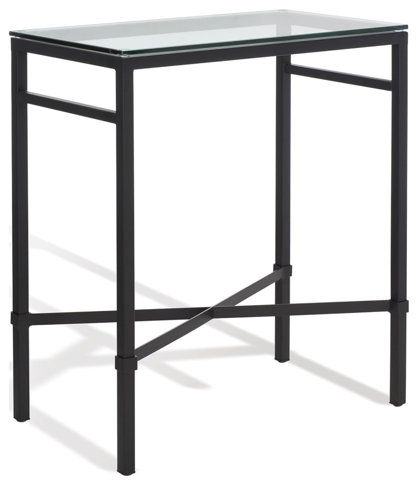 Transitional End Table, Black Metal Frame With Crossed Support & Clear ...