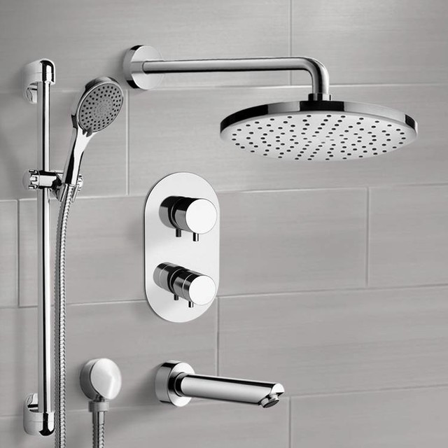 Chrome Thermostatic Tub and Shower Set with Rain Shower Head and Hand ...