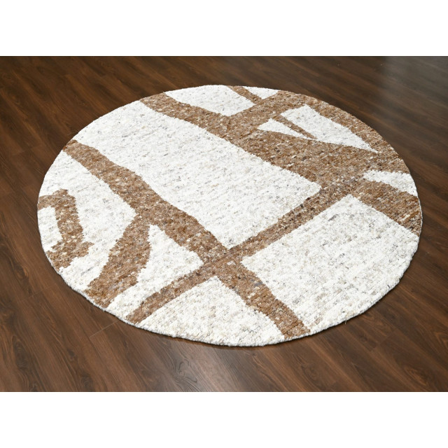 Earth Tone Colors Minimalist Natural Wool Hand Knotted Round Rug, 7'9 ...