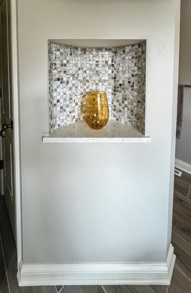 Master Bath with Refaced Vanity and Full Height Porcelain Tile Shower ...