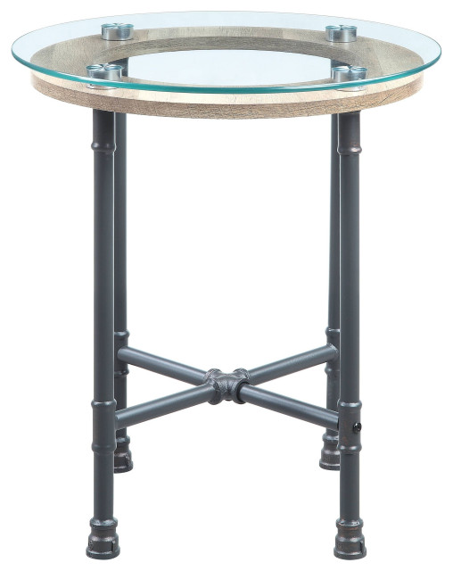 Brantley End Table, Clear Glass and Sandy Gray Finish - Industrial ...