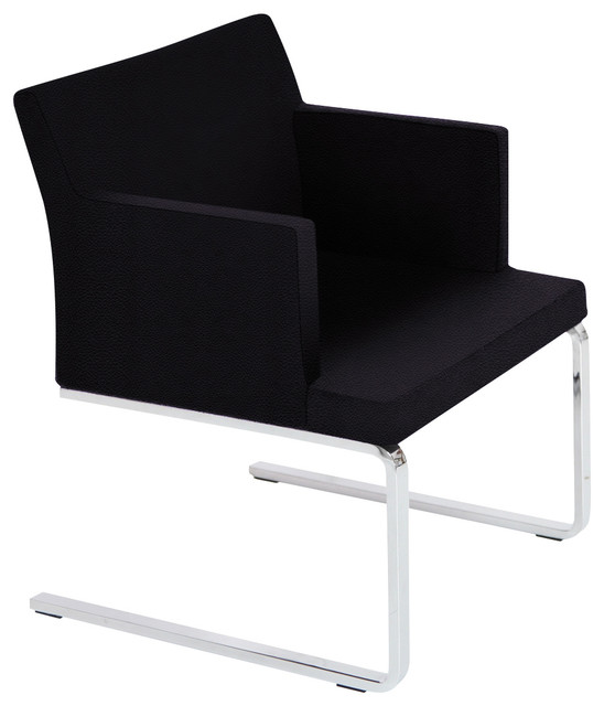 Soho Flat Lounge Chair, Chrome Plated Solid Steel Base, Black Genuine ...