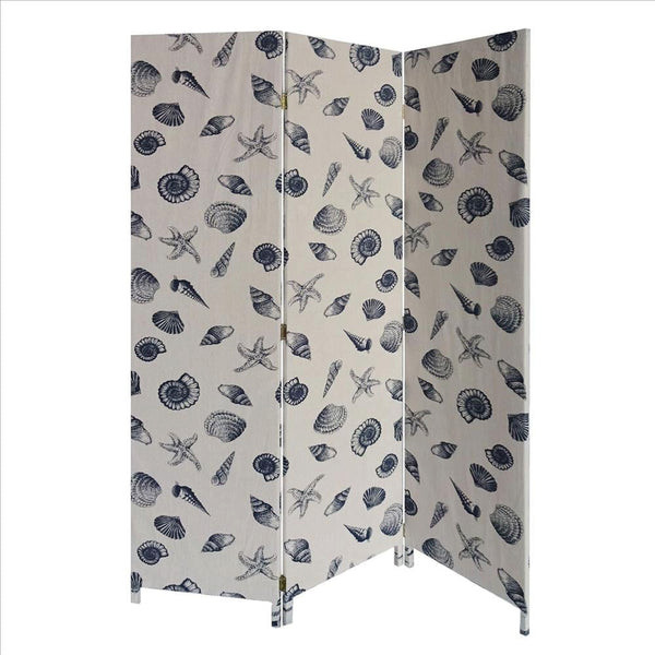 Benzara BM238282 71" 3 Panel Fabric Room Divider With Seashell Print ...