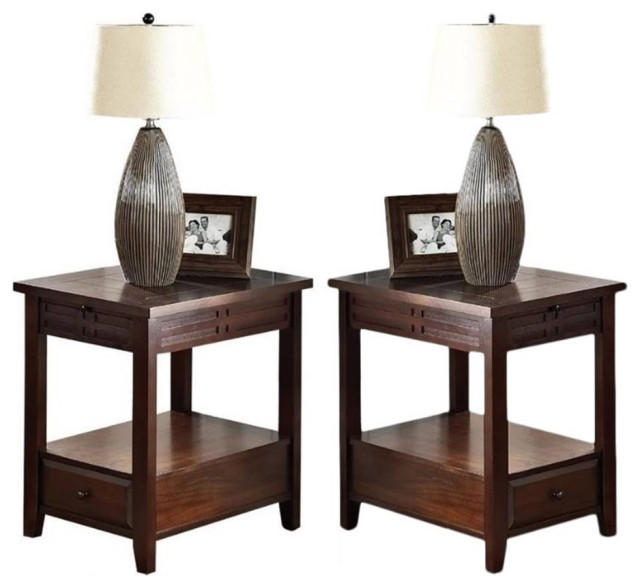 Home Square Crestline Chairside End Table in Mocha Cherry Finish - Set ...