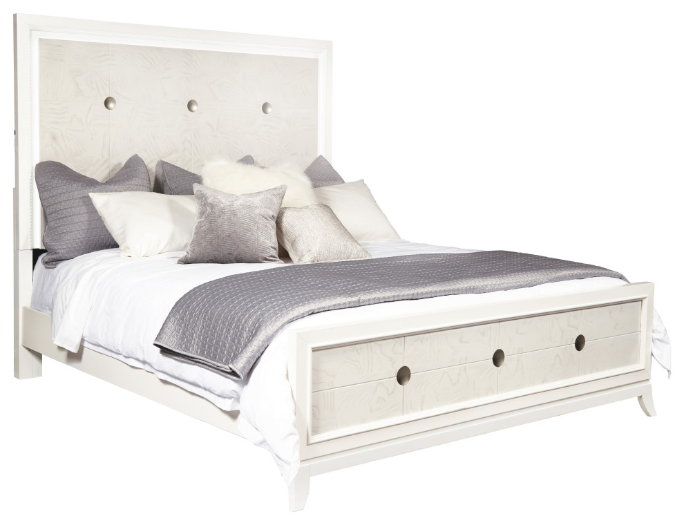 Melrose Queen Panel Bed With LED Lights, White - Transitional ...