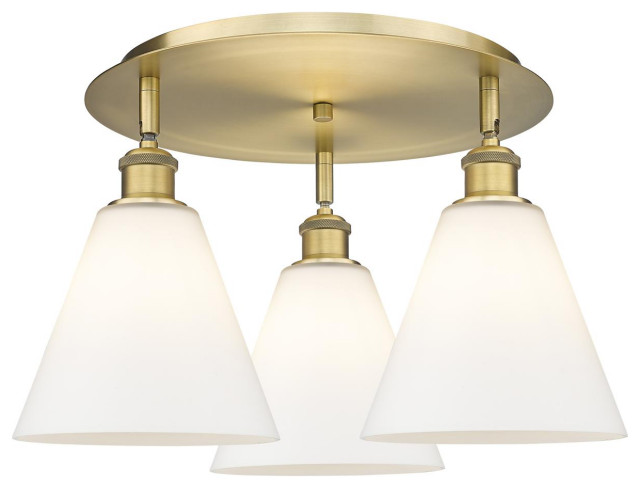Berkshire 3 Light Flush Mount, Brushed Brass, Matte White - Industrial ...