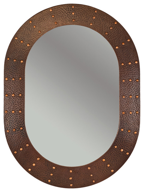 MFO3526-RI, 35" Hand Hammered Oval Copper Mirror with Hand Forged Rivets - Rustic - Wall Mirrors ...