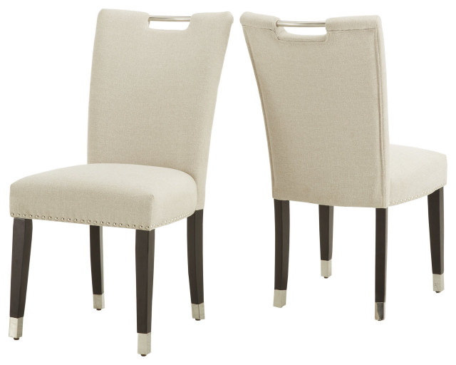Set of 2 Dining Chair, Parson Design With Heathered Weave Upholstery ...