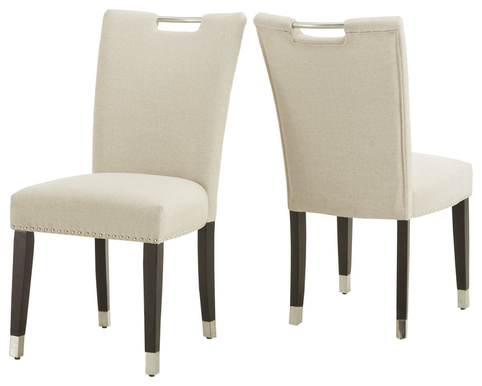 Set of 2 Dining Chair, Parson Design With Heathered Weave Upholstery ...