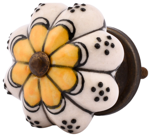 Set of Four Ceramic Cabinet Knobs in Yellow and Black - Traditional ...