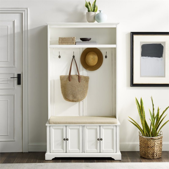 Bowery Hill Traditional Wood Hall Tree in Distressed White/Oatmeal ...